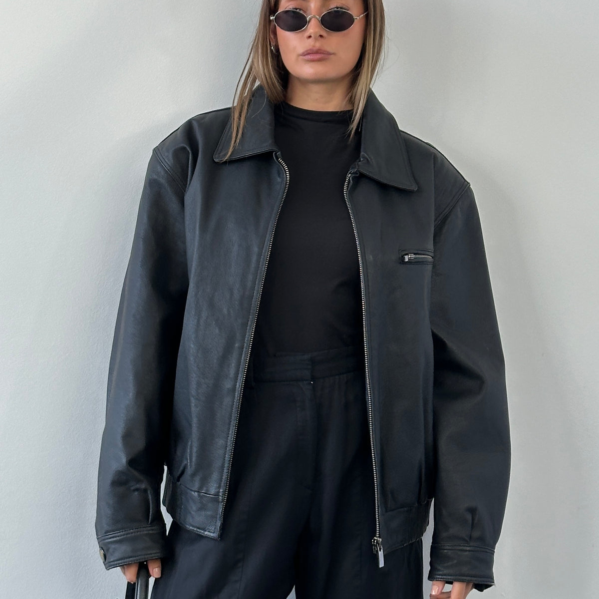 Vintage 2000s Leather Bomber Jacket - L/XL | SYLK