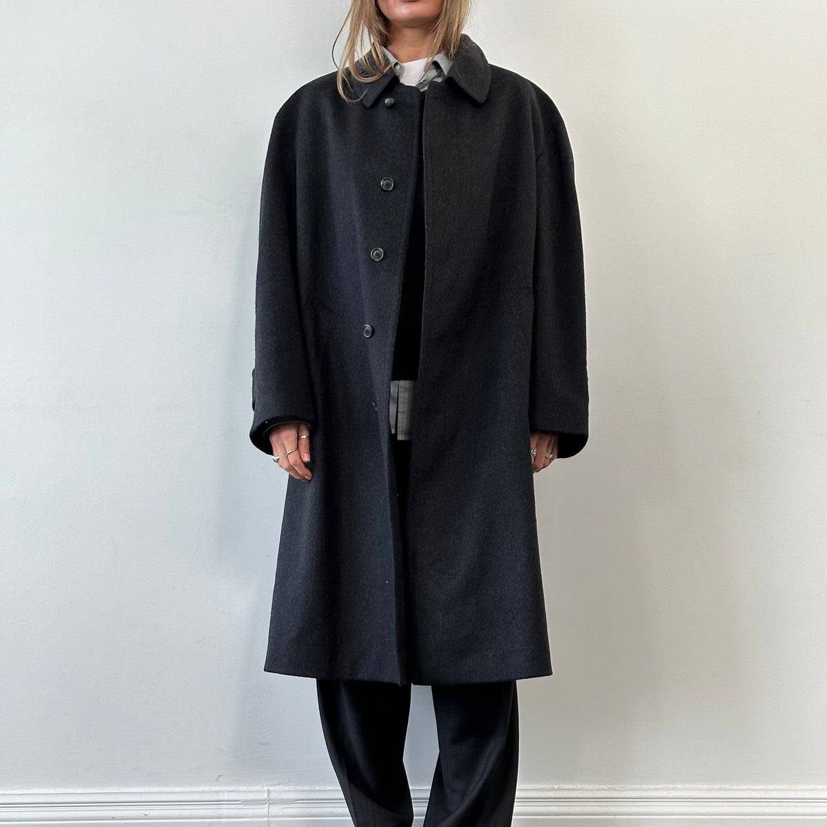Italian Vintage Wool Single Breasted Concealed Placket Coat - XL/XXL