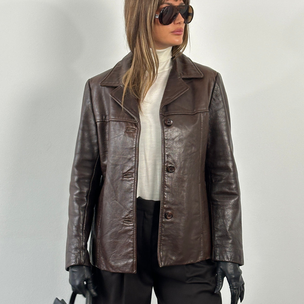 Vintage 1990s High Button Leather Jacket - M | SYLK