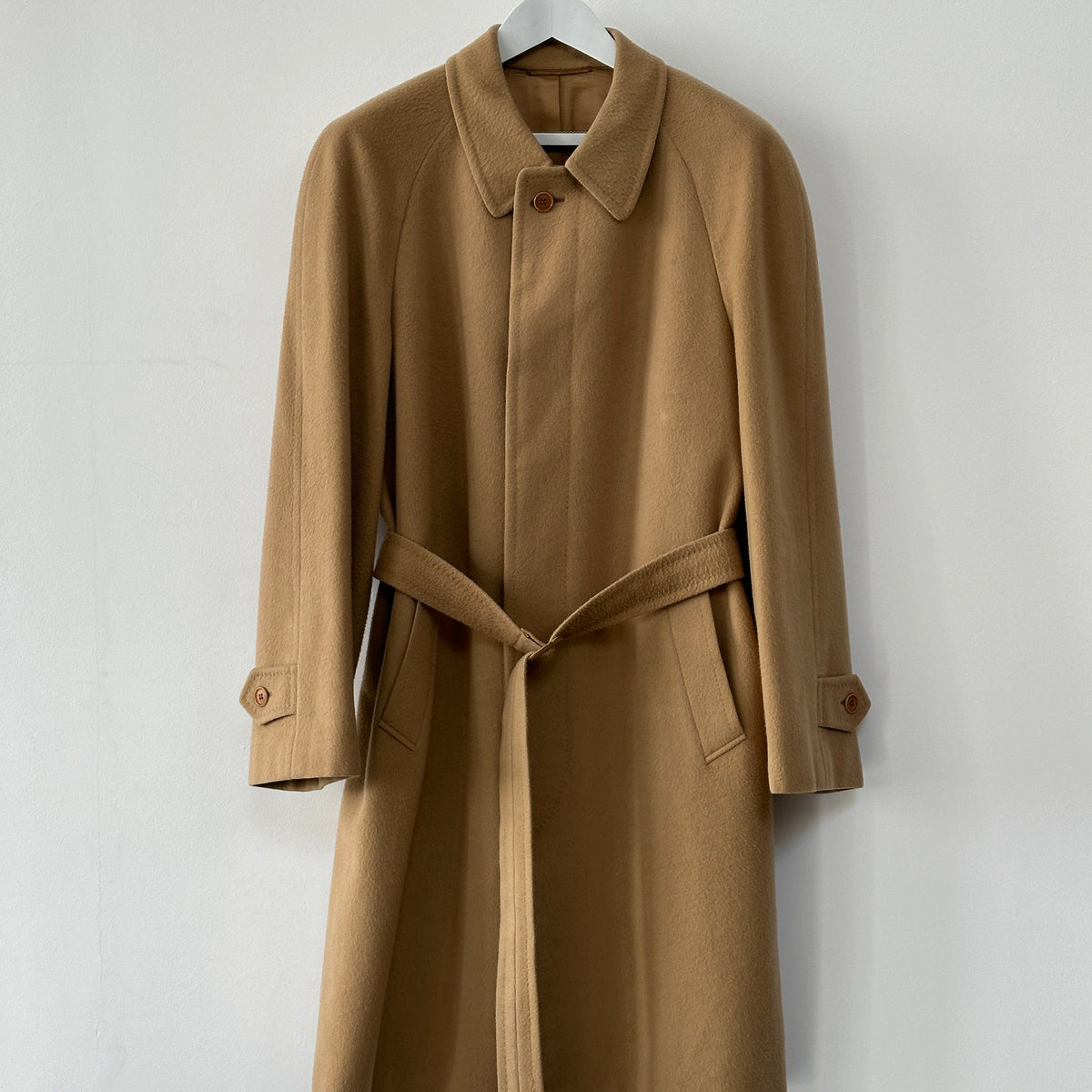 Italian Vintage Wool Cashmere Concealed Placket Belted Coat - XL/XXL