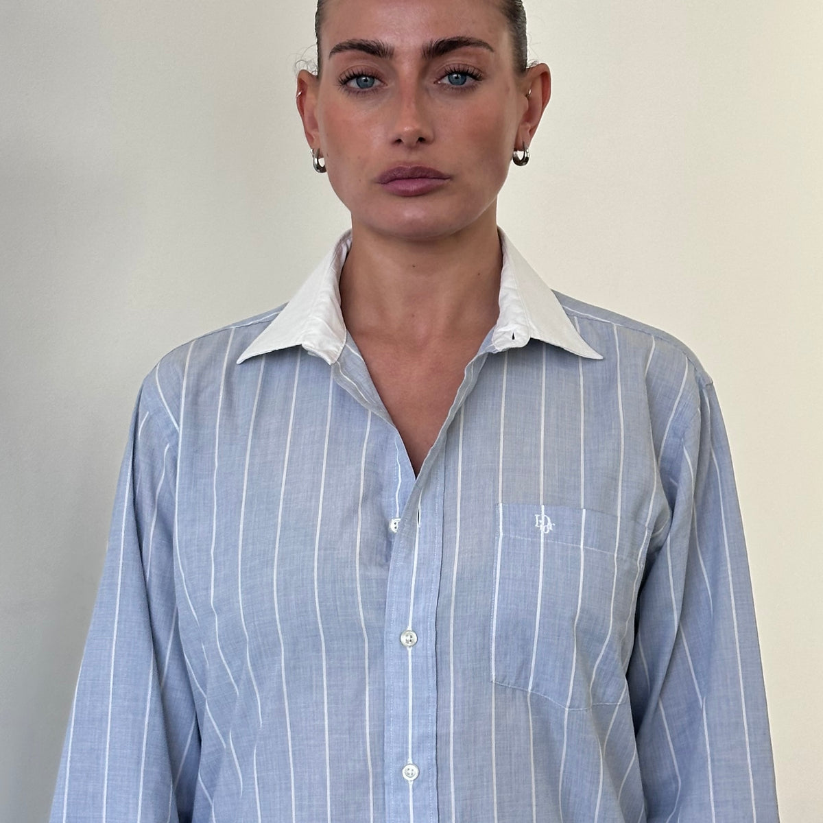 Christian Dior Stripe Contrast Collar Logo Shirt - M | SYLK