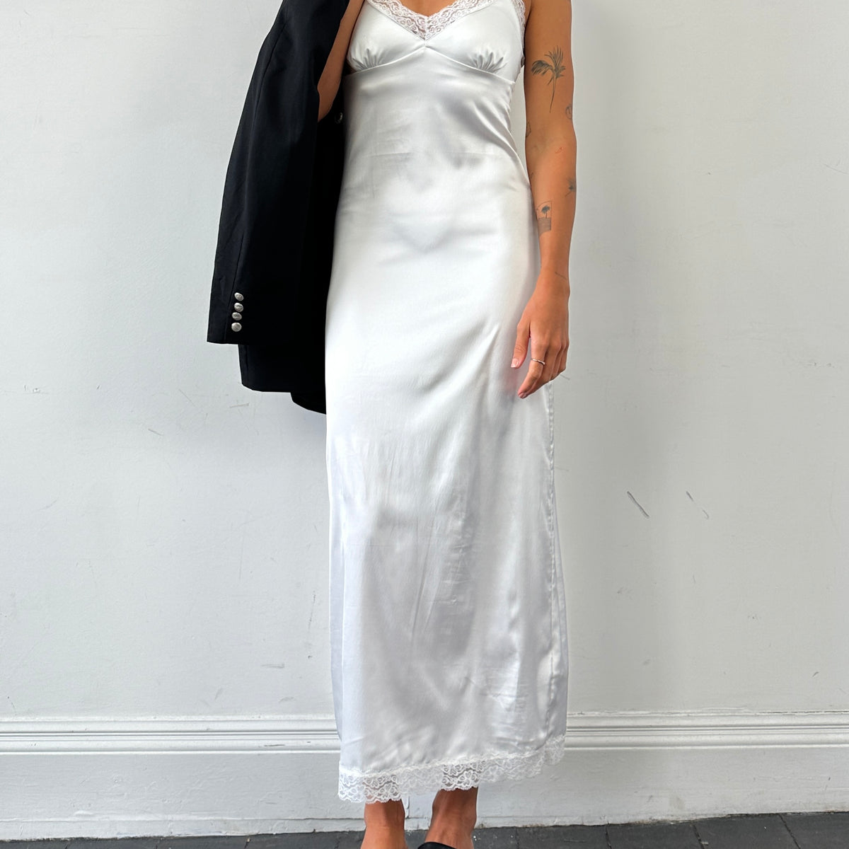 Vintage Satin Lace Trim Floor Length Slip Dress - S | SYLK