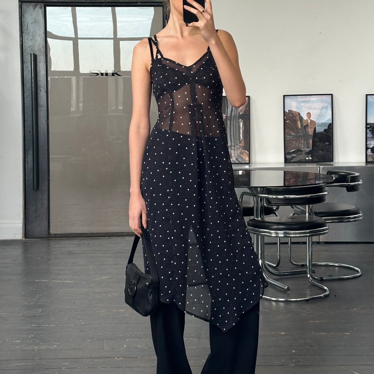 Vintage 2000s Sheer Polka Dot Slip Dress - S | SYLK