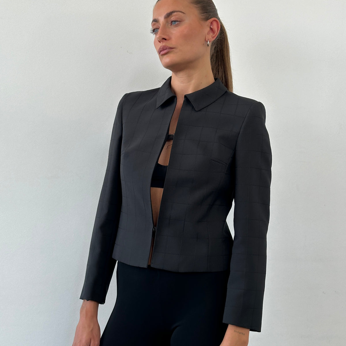 Vintage 80s Minimal Cropped Check Blazer - S | SYLK