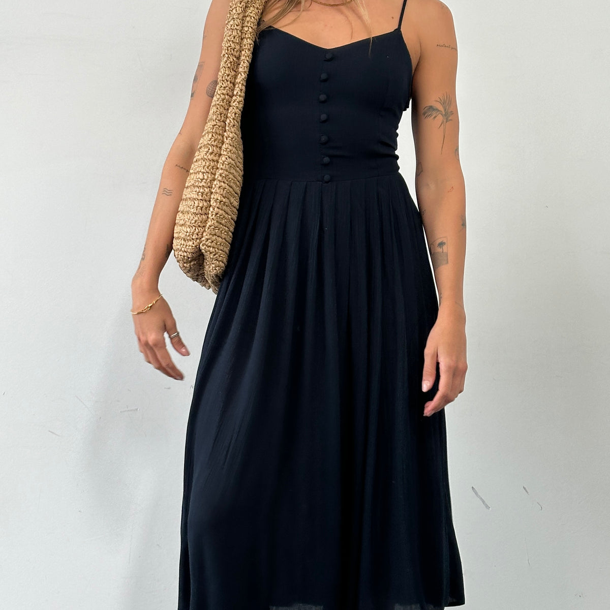 St Michael British Pleated Crinkle Midi Dress - M | SYLK