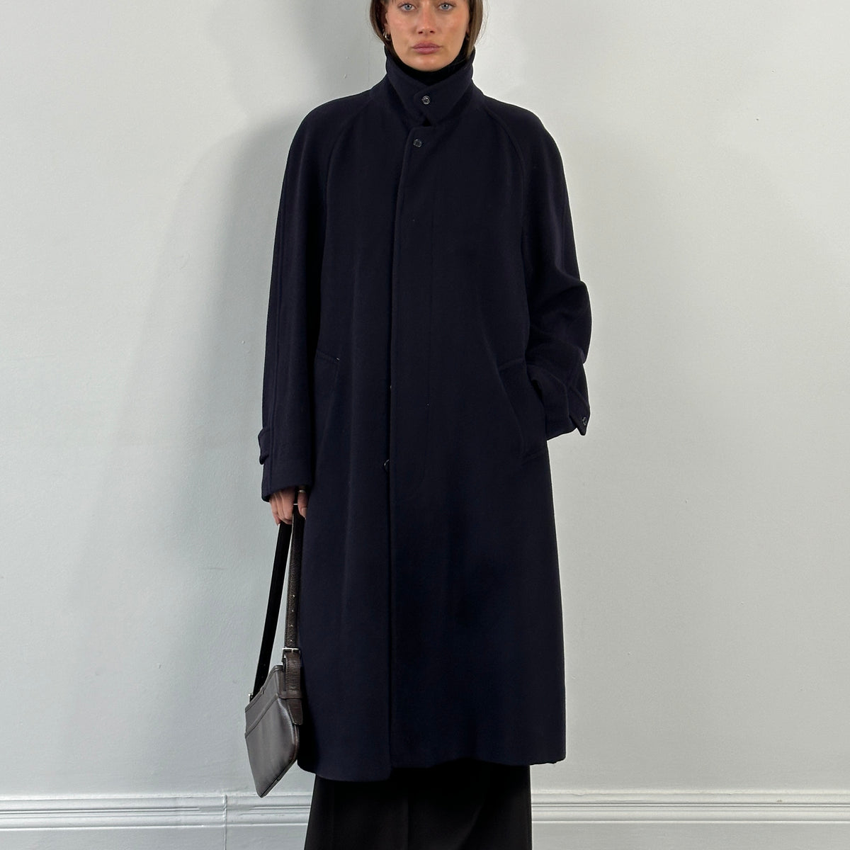 Jaeger 1990s High Neck Pure Cashmere Coat - XL