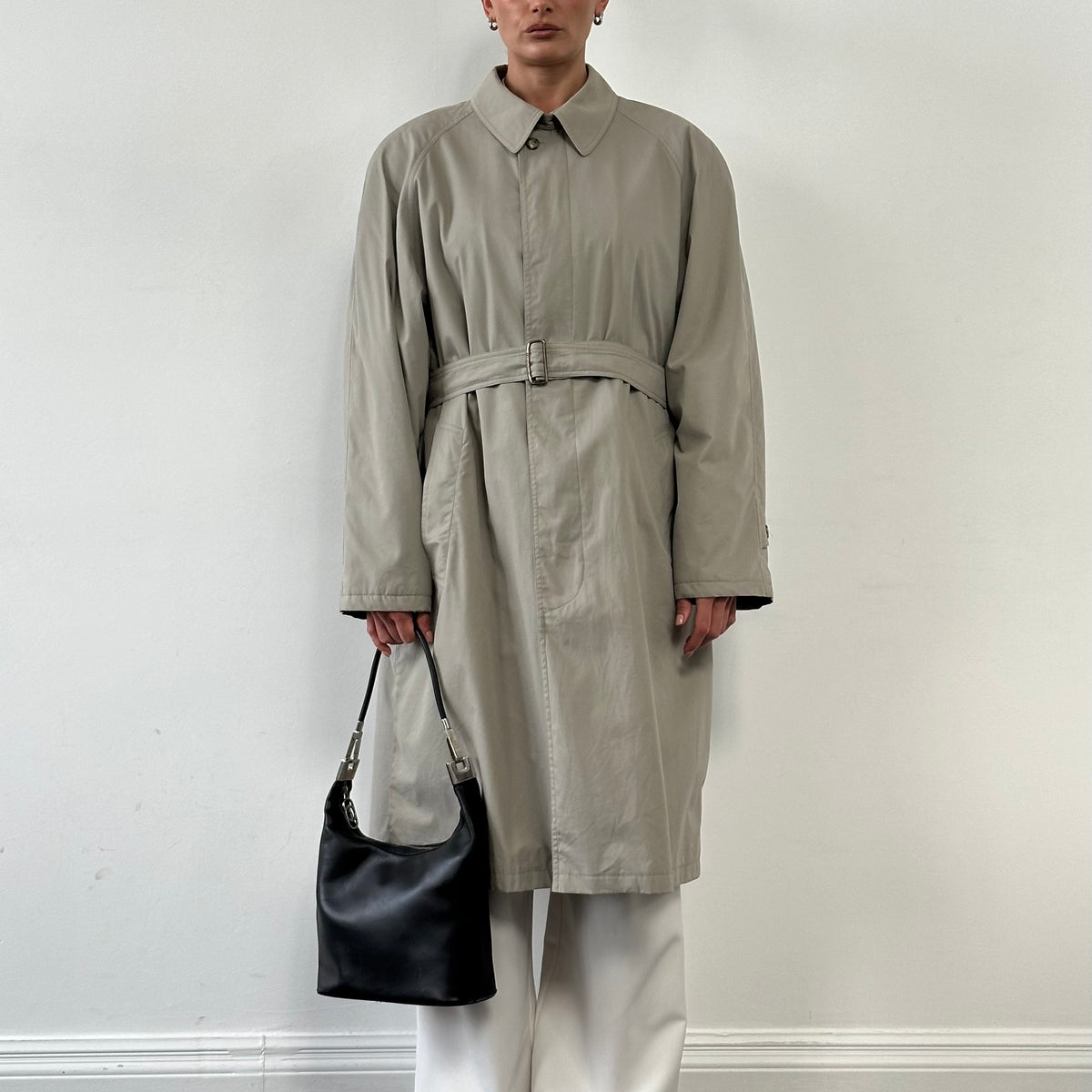 Italian Vintage Concealed Placket Belted Trench Coat - XL | SYLK