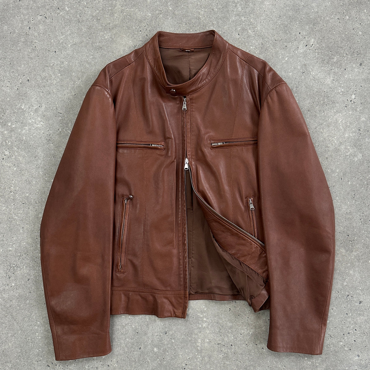 Italian Vintage 90s Double Zip Moto Leather Jacket - M/L