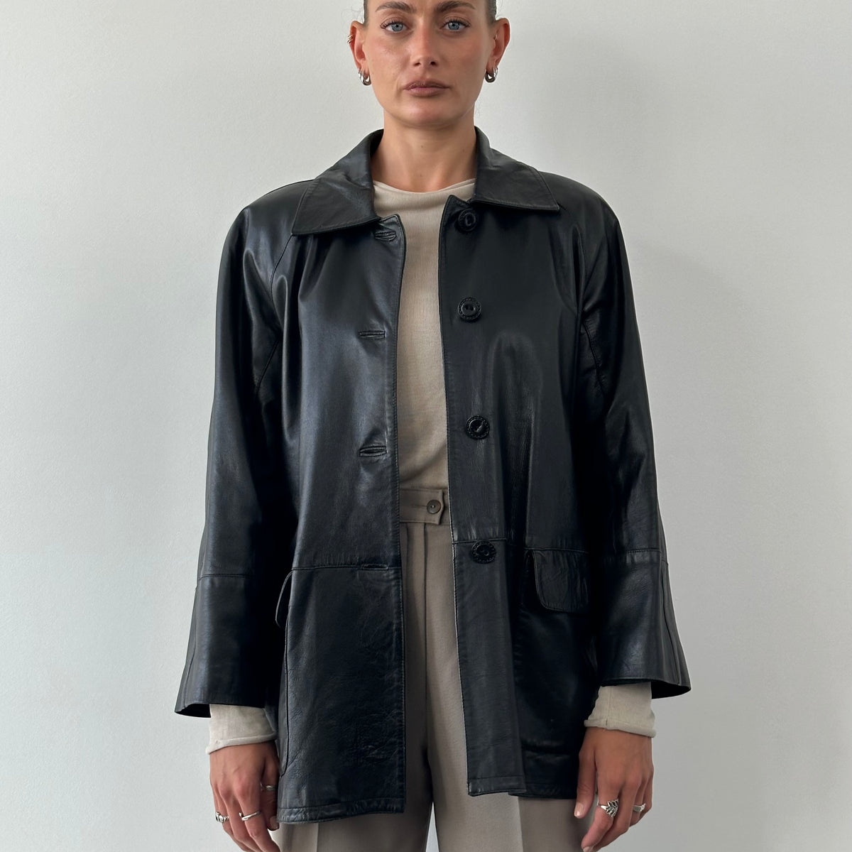 Italian Vintage A-Line Smooth Leather Jacket - L | SYLK